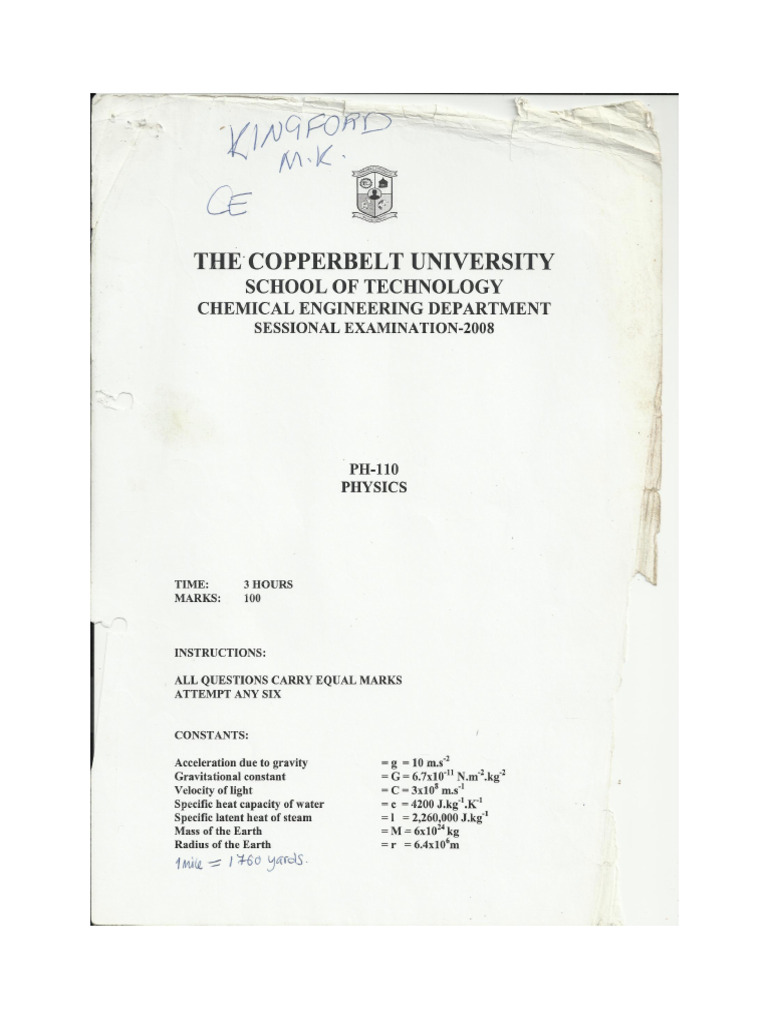 PH110 Sessional 2008 | PDF