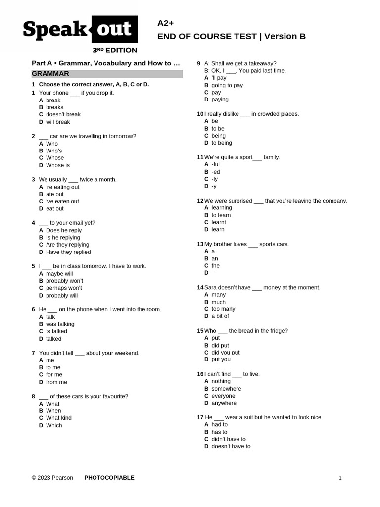 A2+ End of Course Test - Version B | PDF
