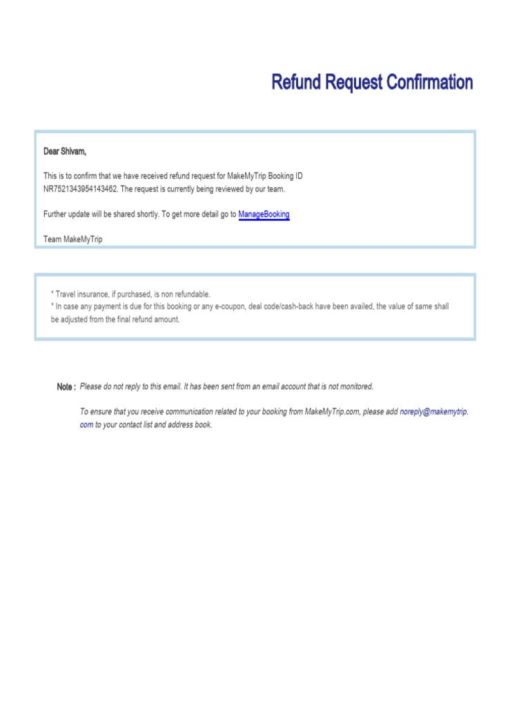 NR7521343954143462 Refund Req Confirmation | PDF