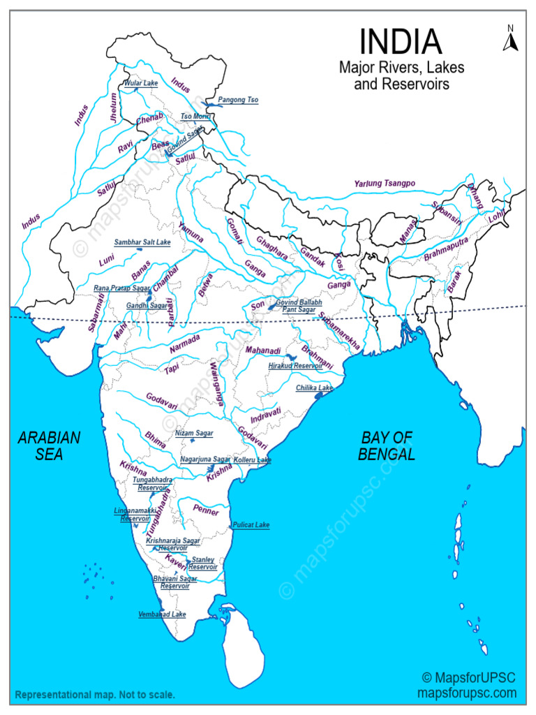 Major Rivers and Lakes of India Map | PDF