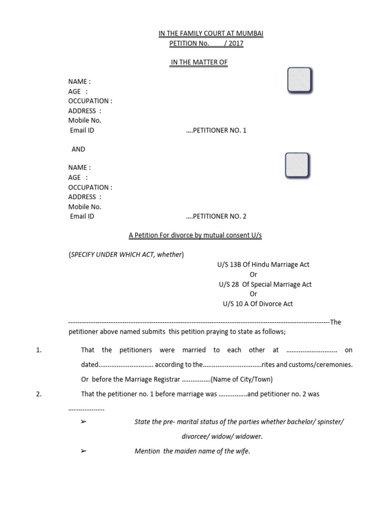 Mutual Divorce Petition Template | PDF | Divorce | Family Law