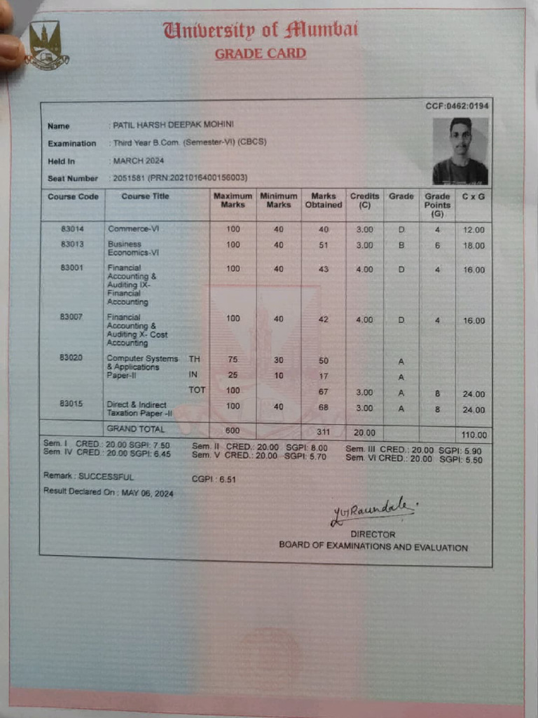 Harsh Sem 6th Marksheet and Certificate | PDF