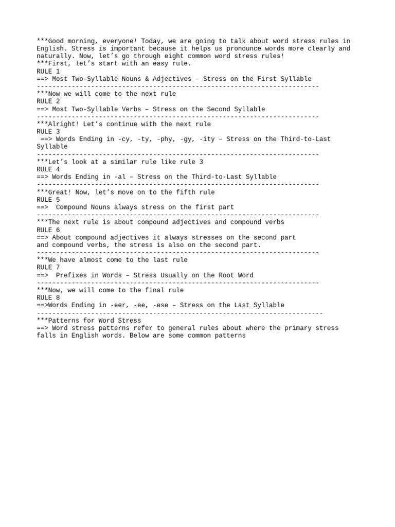 English Word Stress Rules Explained | PDF