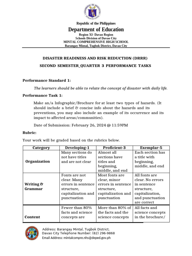 DRRR_Quarter3-Performance-Tasks | PDF | Hazards