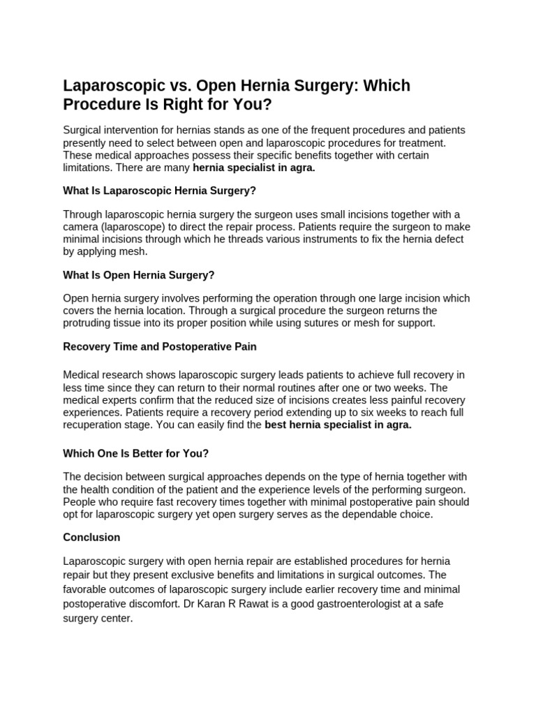 Laparoscopic vs. Open Hernia Surgery - Which Procedure Is Right For You | PDF