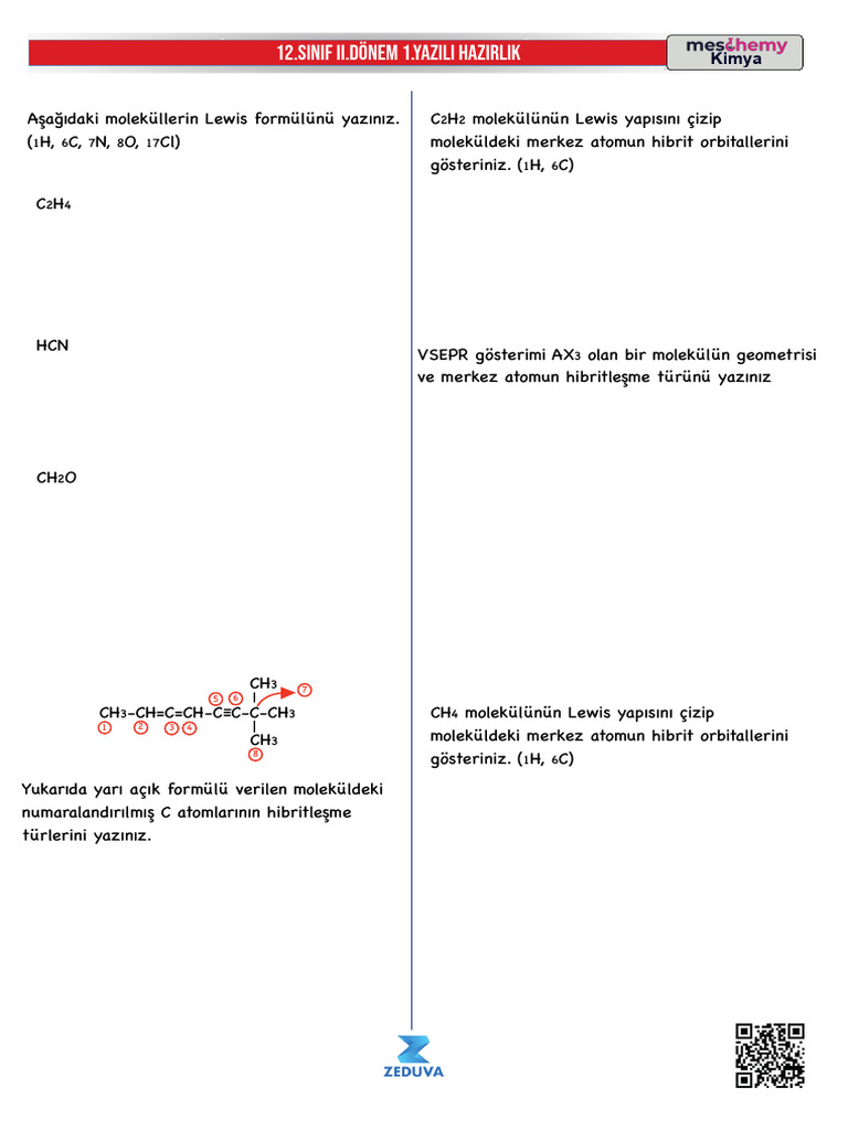 12.sinif Kimya 2.donem 1.yazili Sorulari | PDF