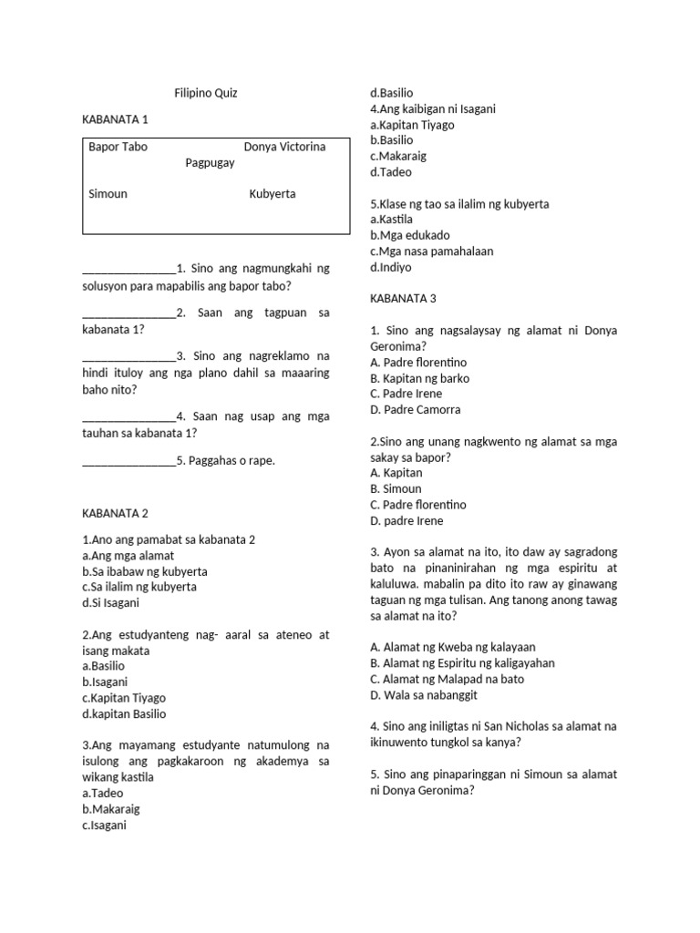 Filipino Quiz | PDF