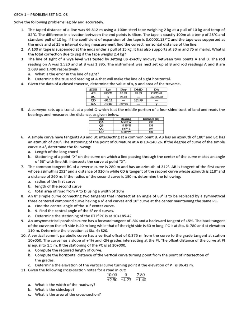 CECA 1 - Problem Set No. 08 | PDF | Angle | Tangent