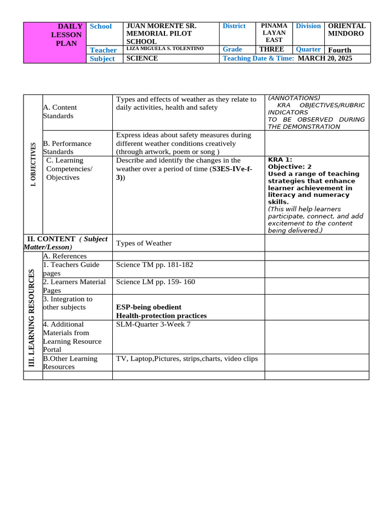 Cot4-Science-4th-Quarter-Grade-3-2025 LIZA | PDF | Learning | Cognition