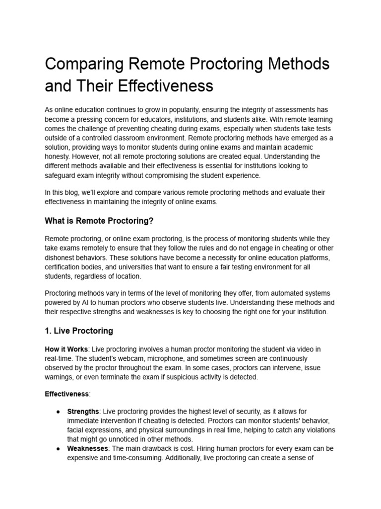 Comparing Remote Proctoring Methods and Their Effectiveness | PDF ...