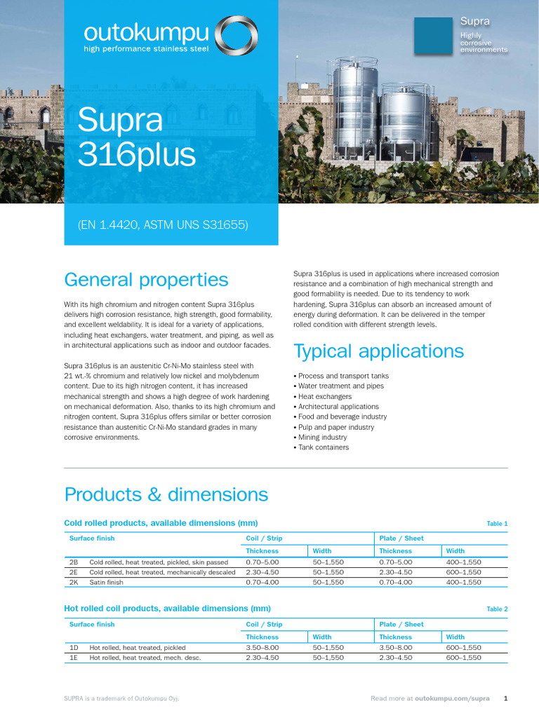 Supra316plus Datasheet DIGITAL | PDF | Corrosion | Stainless Steel