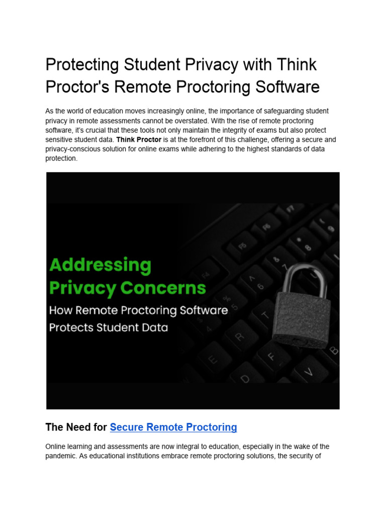 Protecting Student Privacy With Think Proctor's Remote Proctoring Software | PDF | Privacy ...
