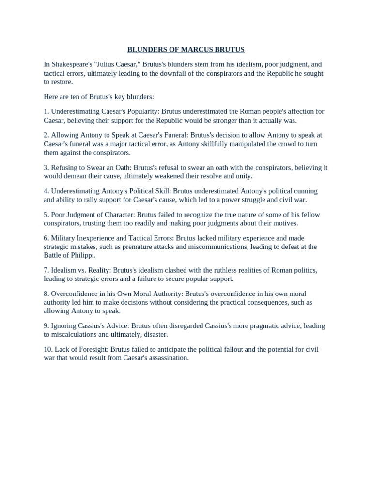 Blunders of Marcus Brutus | PDF | Mark Antony | Julius Caesar