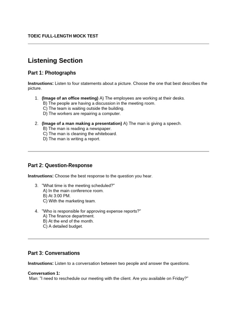 Toeic Full-Length Mock Test | PDF