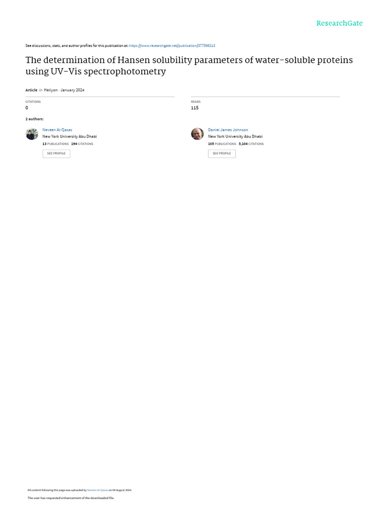 AlQasasJohnson2024 HSP UV | PDF | Solvent | Solubility