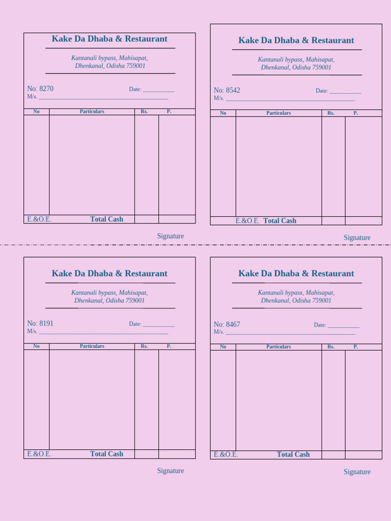 Food Bill Format | PDF