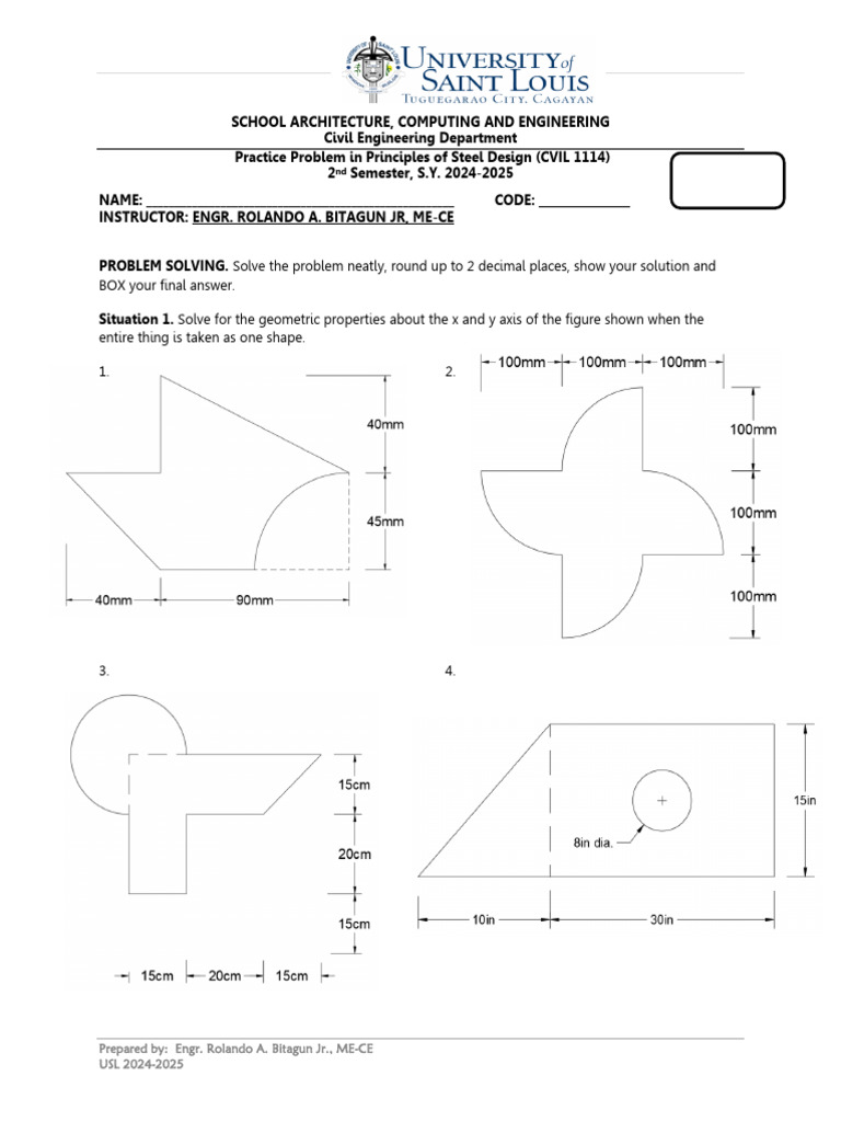 Practice Problem Geometric Properties | PDF