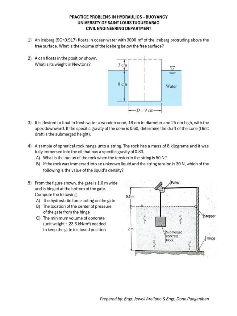 Practice Problems On Buoyancy | PDF | Buoyancy | Density