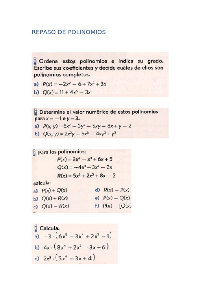 Ejercicios de Polinomios | PDF