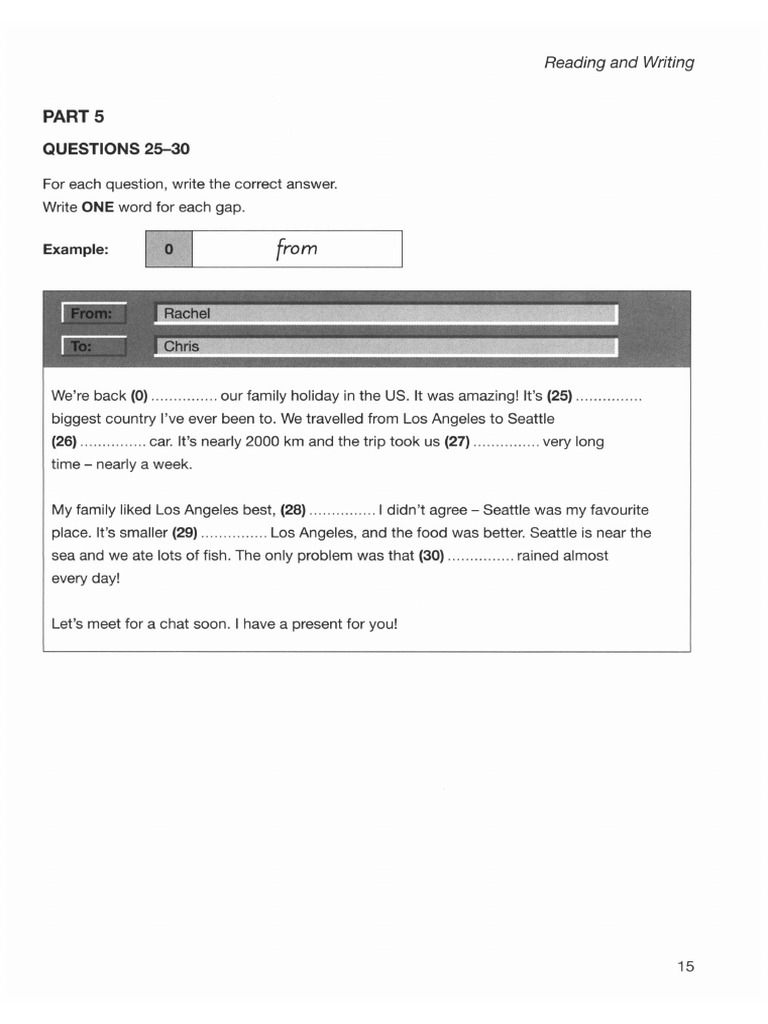 KET Reading&writing Exercise I Part5-7 | PDF