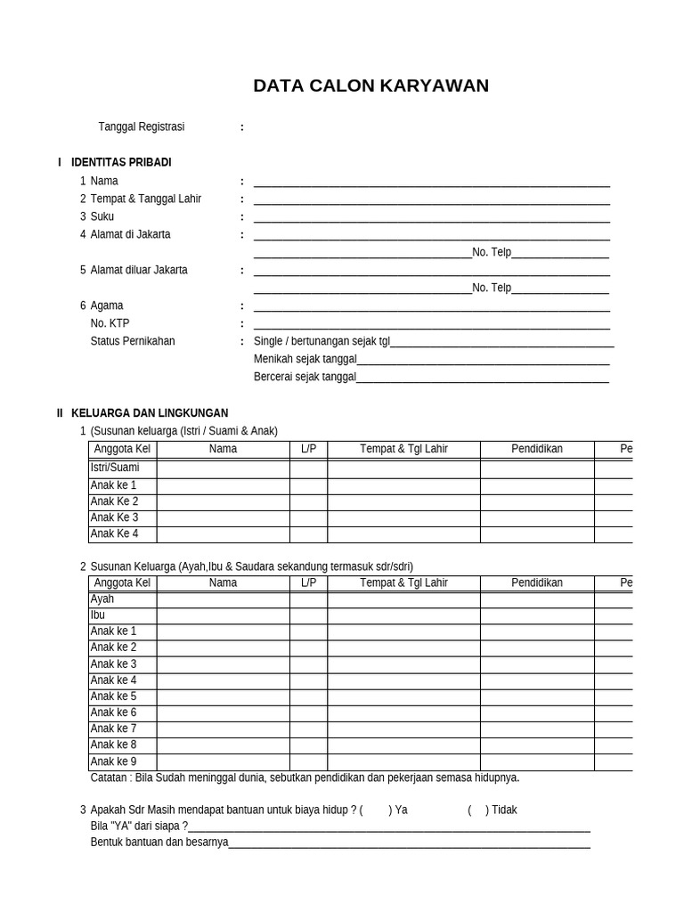 Formulir Data Calon Karyawan | PDF