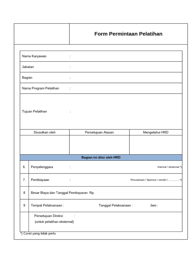 Formulir Permintaan Pelatihan Karyawan | PDF