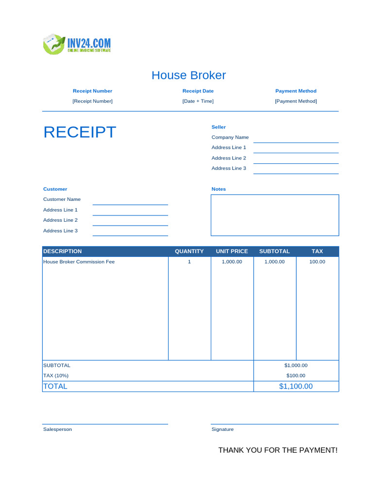 House Broker Receipt Template | PDF