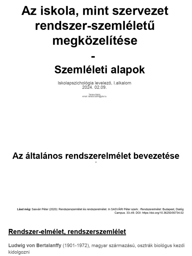 I. Az Iskola, Mint Szervezet Rendszer-Szemléletű Megközelítése - Szemléleti Alapok | PDF