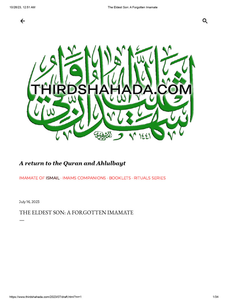 The Eldest Son - A Forgotten Imamate | PDF | Shia Islam | Ali