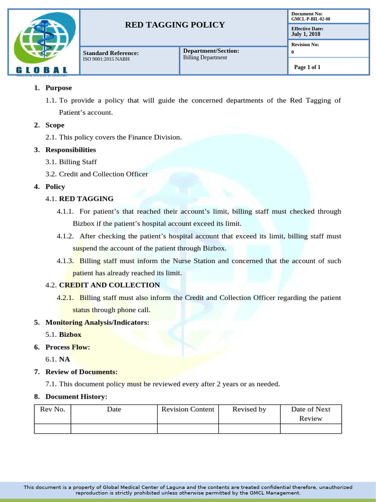 Red Tagging Policy for Patient Accounts | PDF | Health Care