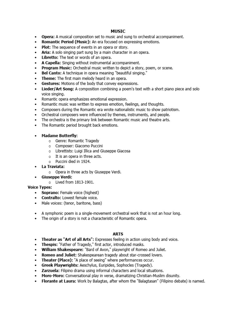 Overview of Music, Arts, and Health Concepts | PDF | Opera | Romantic Music