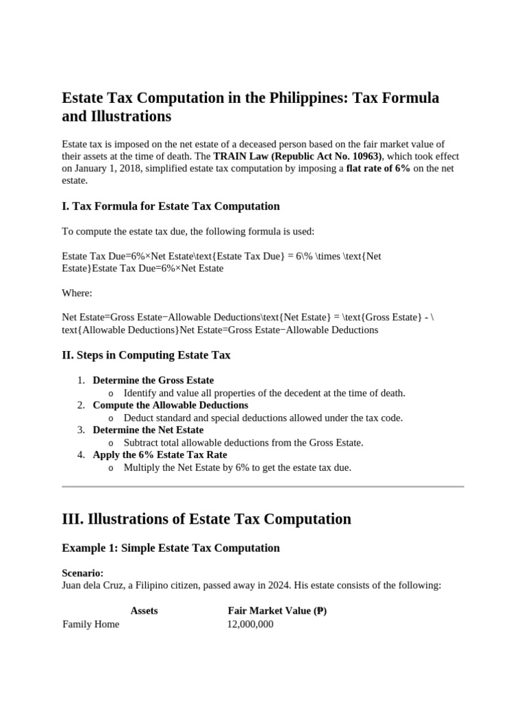 Estate Tax Computation in the Philippines | PDF | Estate Tax In The ...