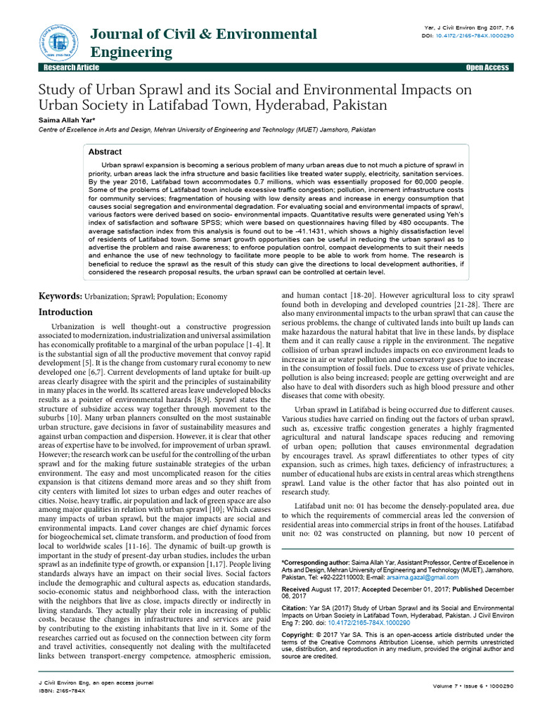 Study of Urban Sprawl and Its Social and Environmental Impacts On Urban ...