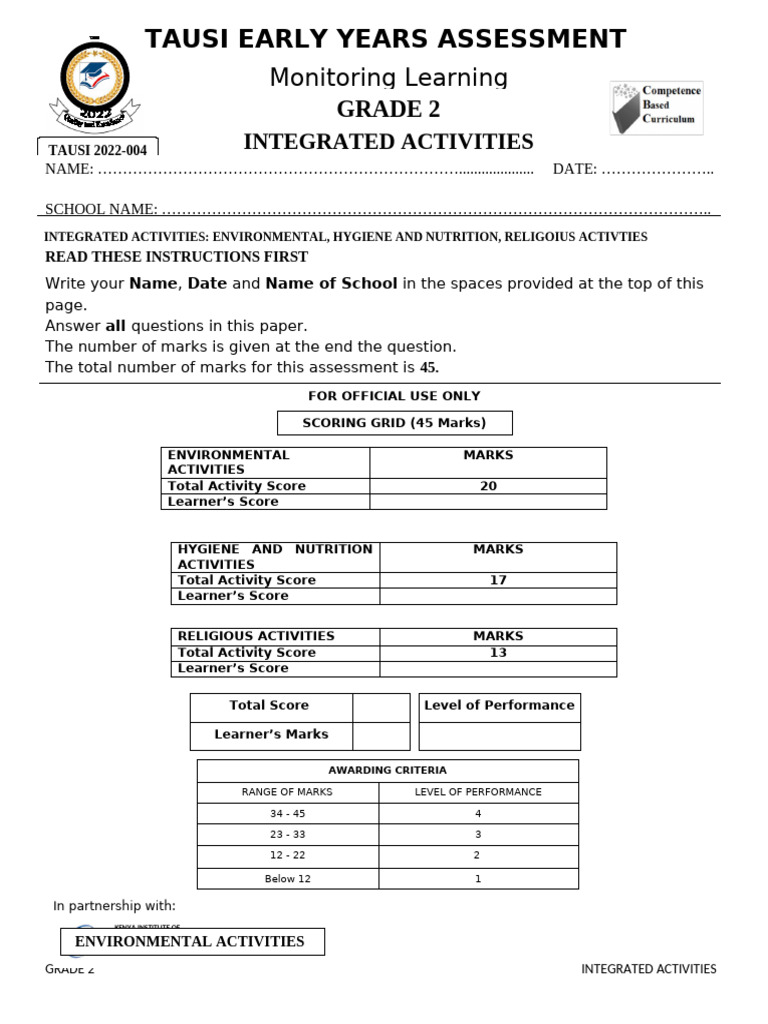Grade 2 Integrated Activities Tausi 2022-004n | PDF