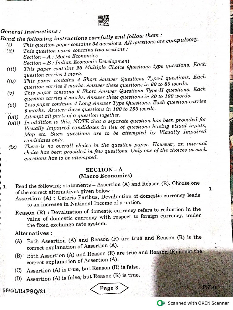 12 Economics - Board Paper - DIFFERENT REGION | PDF