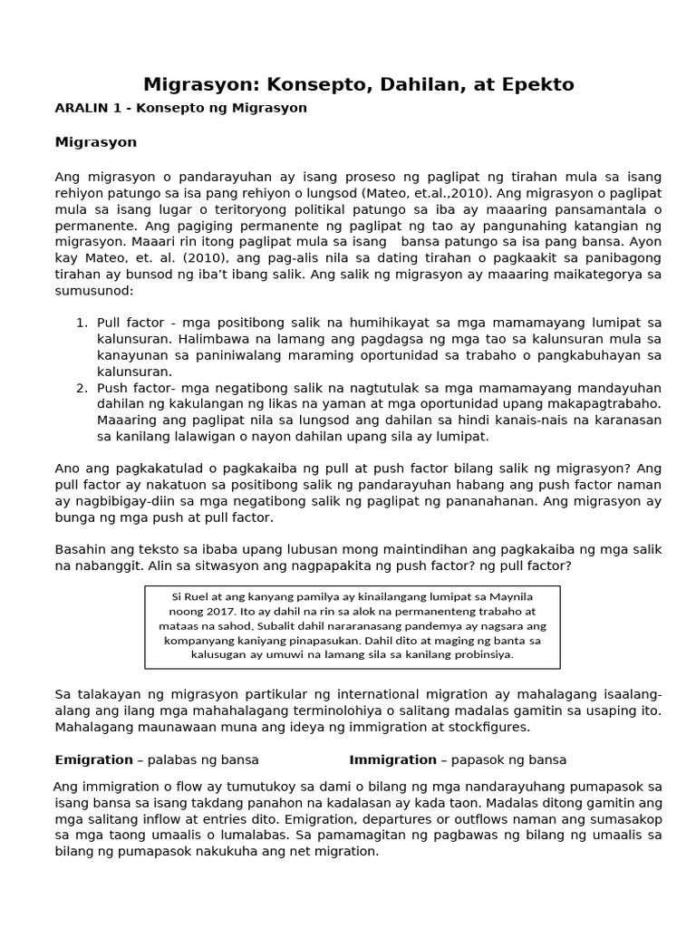 Q2 M3 Migrasyon Konsepto Dahilan at Epekto | PDF