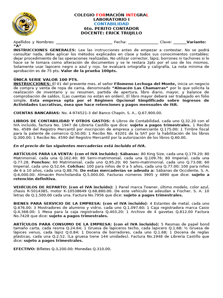 6to. Perito Laboratorio I | PDF | Contabilidad | Bancos