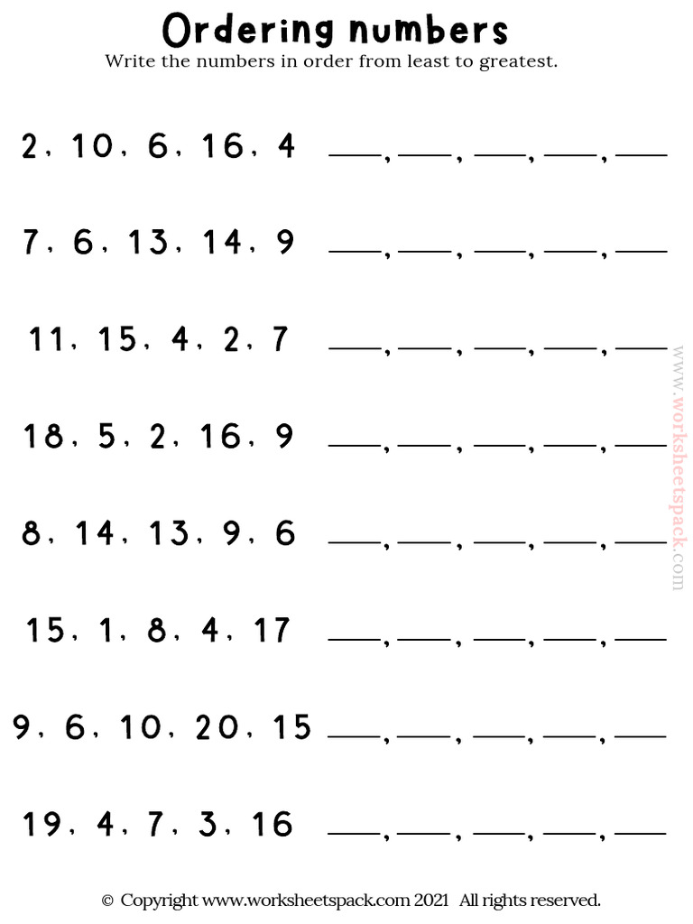 Ordering Numbers 1 20 Worksheet | PDF