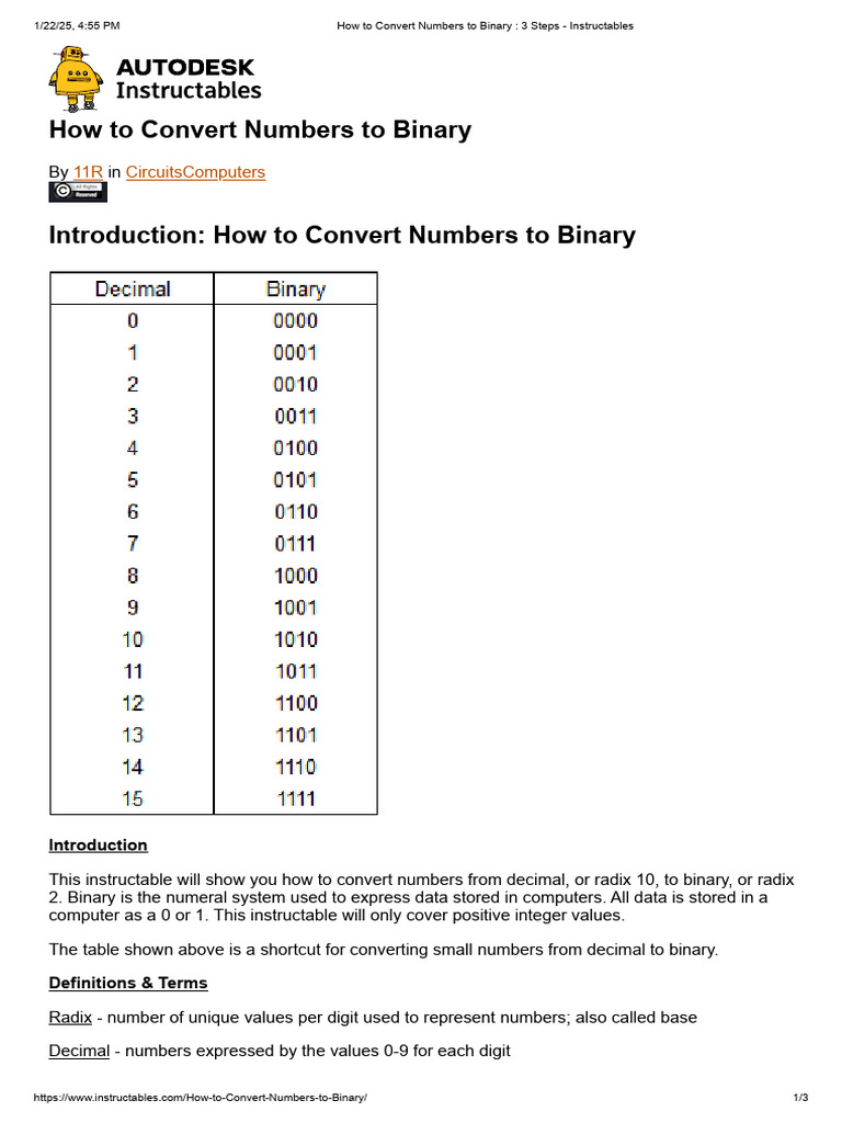 How To Convert Numbers To Binary - 3 Steps - Instructables | PDF | Decimal | Numbers