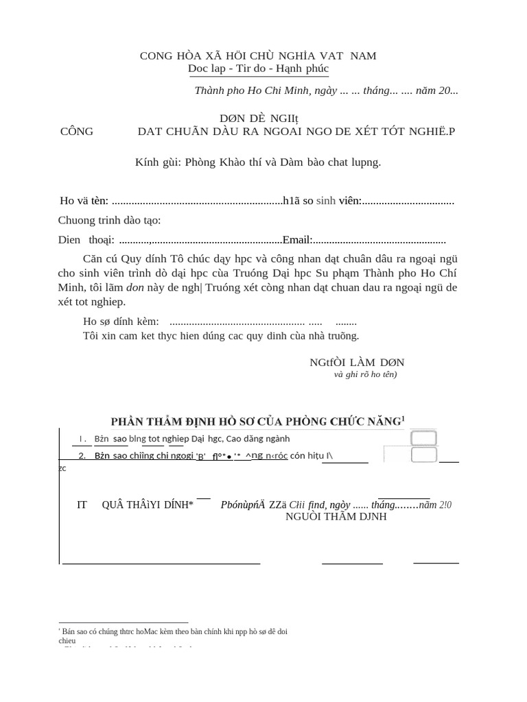 Mau Don Xin Mien Hoc Mien Thi Ngoai Ngu - K48 Ve Sau | PDF