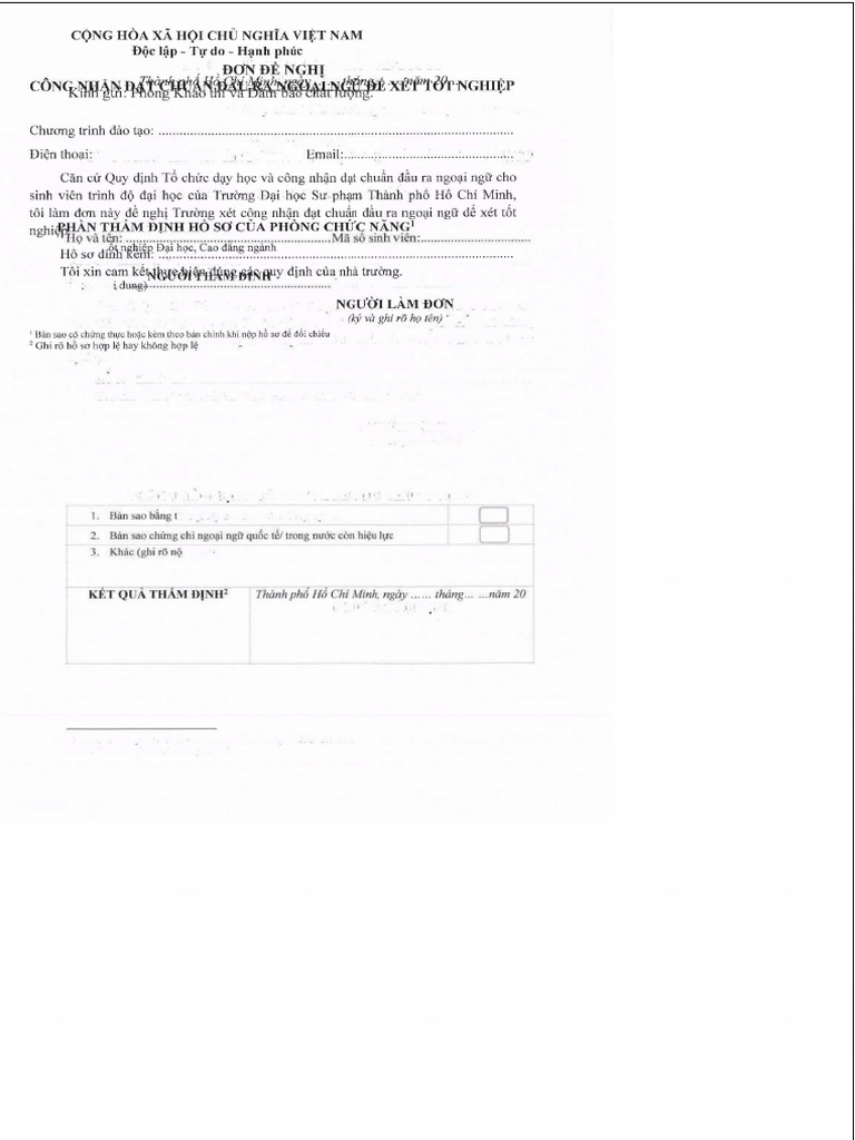 Mau Don Xin Mien Hoc Mien Thi Ngoai Ngu - K48 Ve Sau | PDF