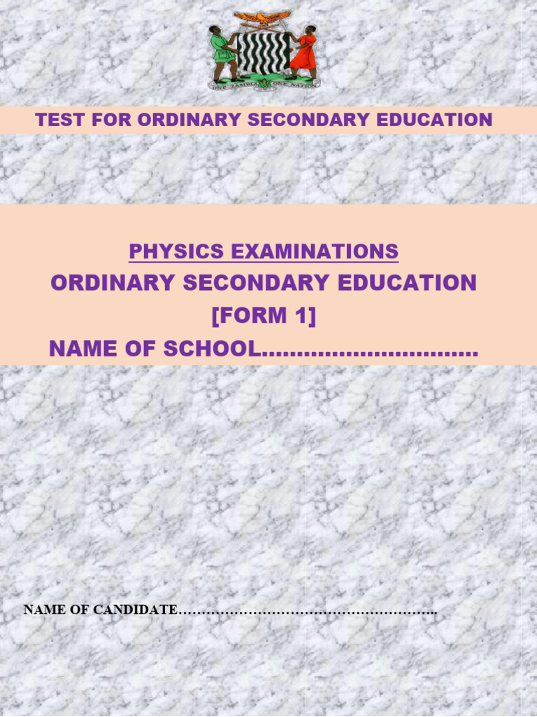 Form 1 Physics End of Term Exam 2025 | PDF | Volume | Force