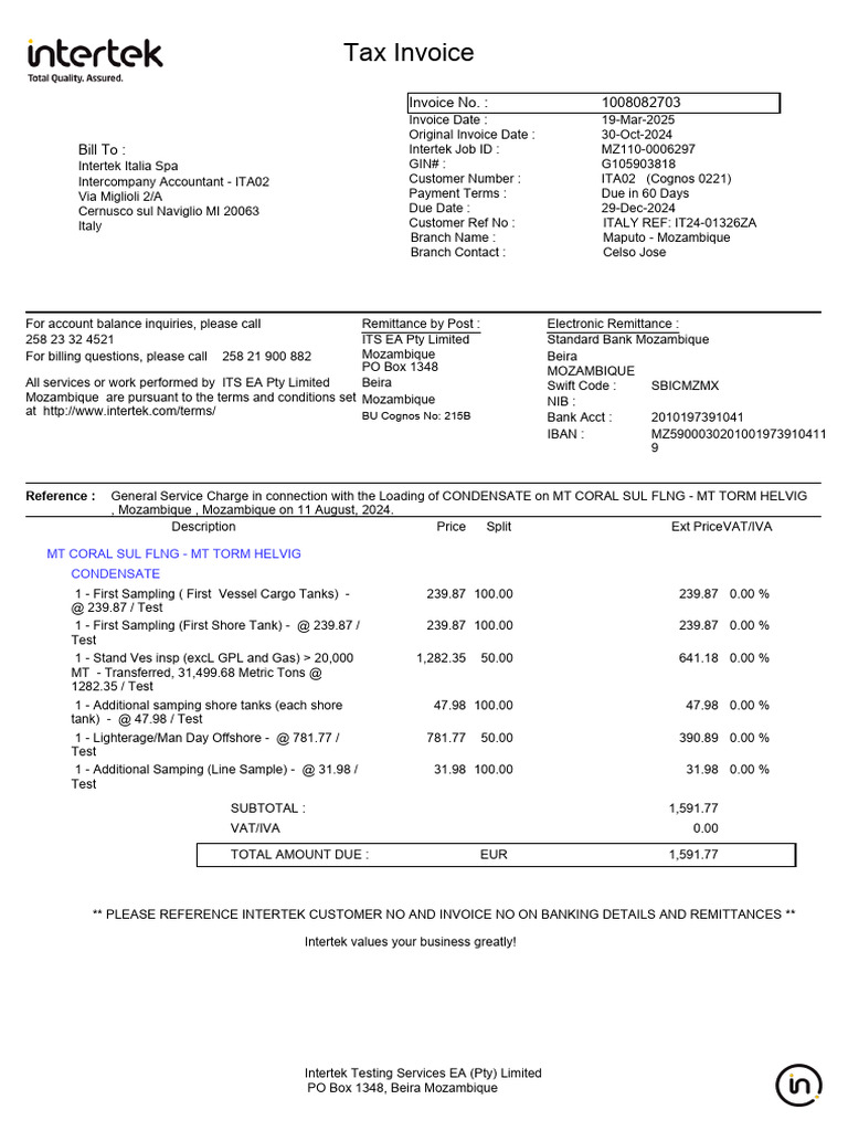 Invoice MZ110 for Condensate Services | PDF | Invoice | Value Added Tax