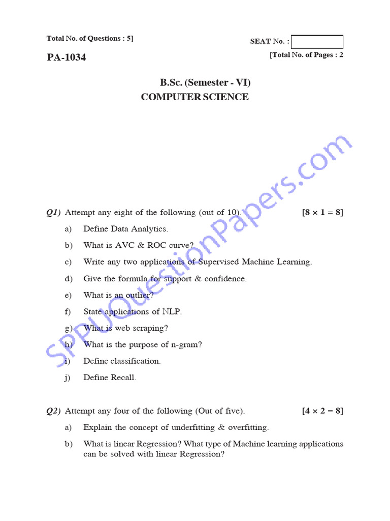 BSC Computer Science Cs Semester 6 2022 November Data Analytics 2019 Pattern | PDF | Machine ...