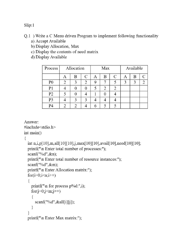 Operating System 2 Practical Slips With Sol | PDF