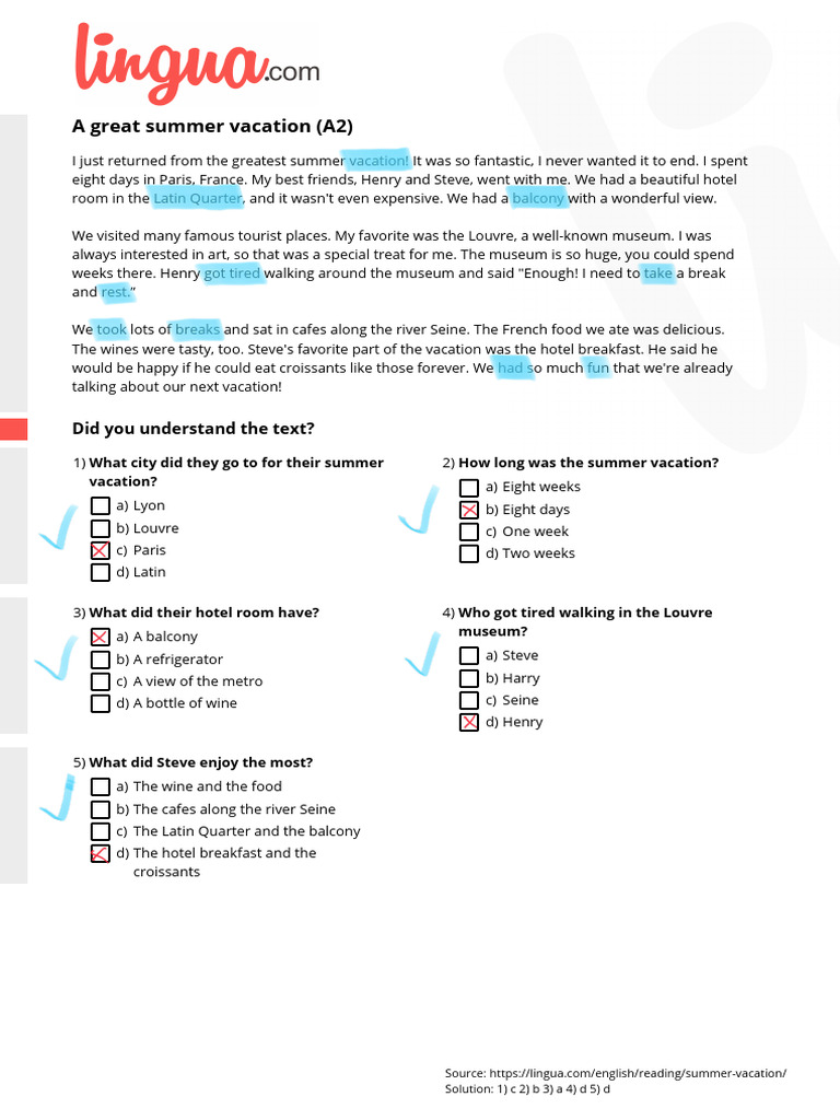 PDF Storage English Text Summer Vacation | PDF