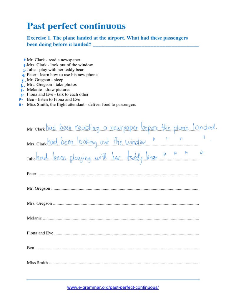 Past Perfect Continuous Exercise 1 | PDF