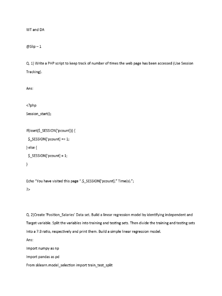 WT & DA All Practical Questions With Ans | PDF