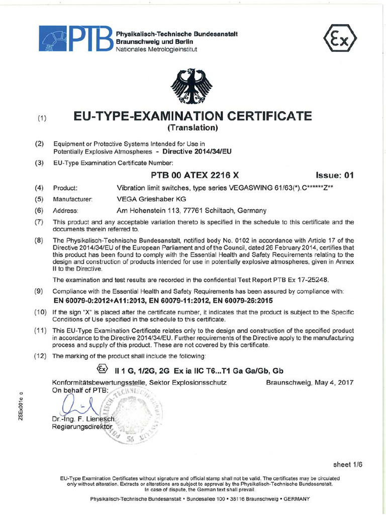 50663-EN-EU-Type-approval-certificate-PTB-00-ATEX-2216-X-(to-50662) (2) | PDF