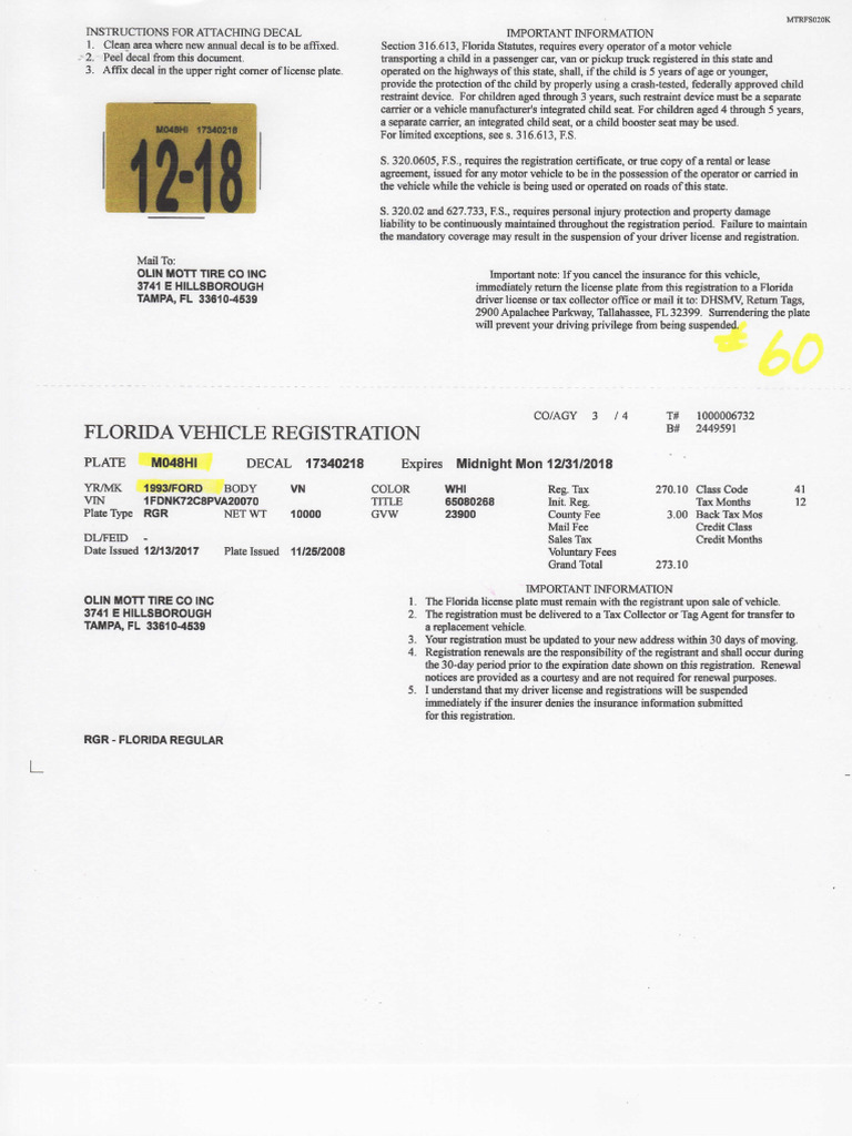 Florida Vehicle Registration Decal Guide | PDF | Vehicle Registration ...